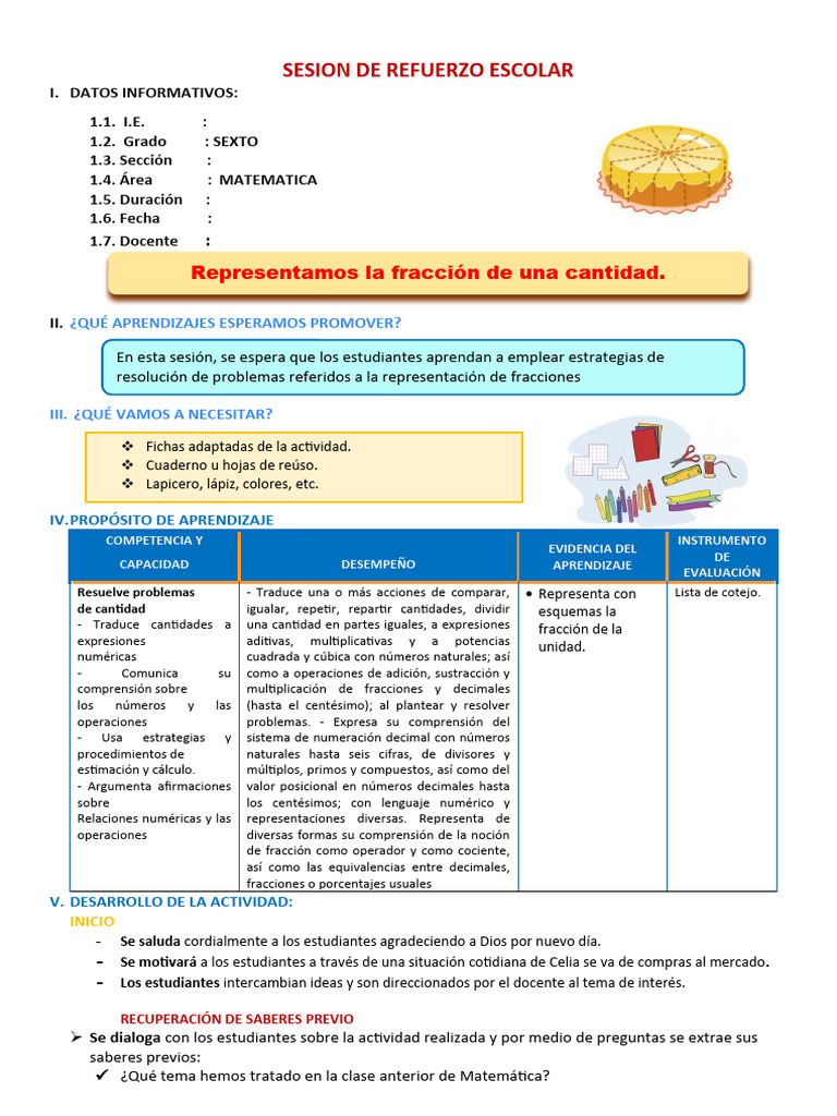 D5 A1 SESION MAT. Representamos La Fracción de Una Cantidad. | PDF ...