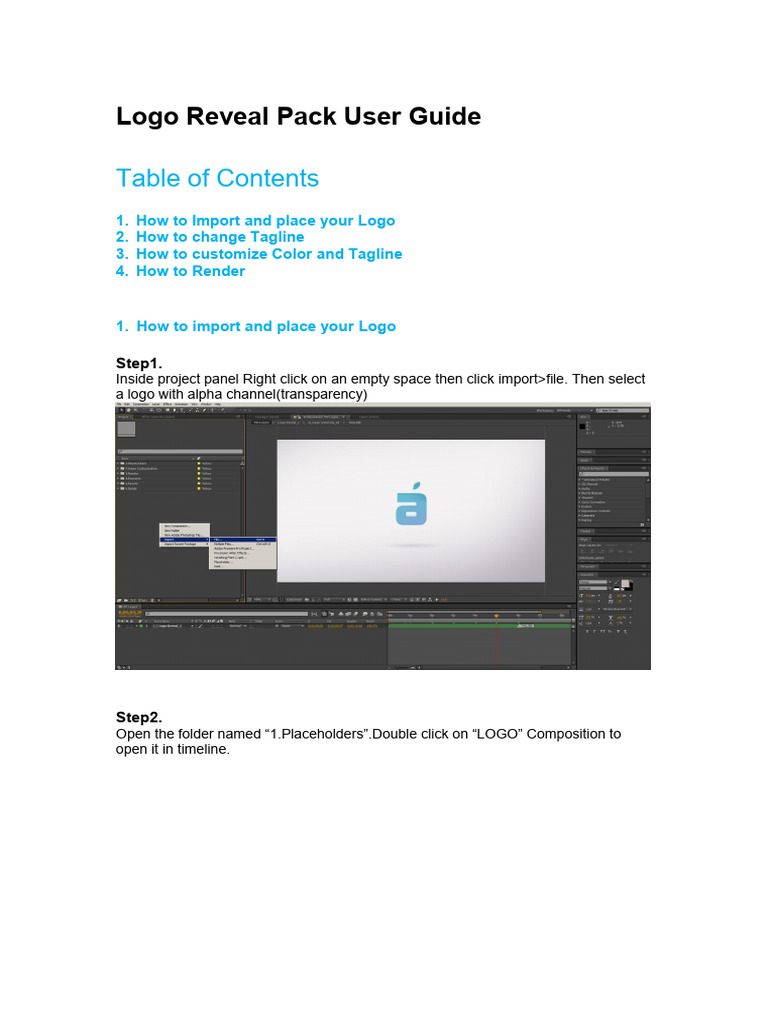 Logo Reveal Pack User Manual | PDF | Color | Multimedia
