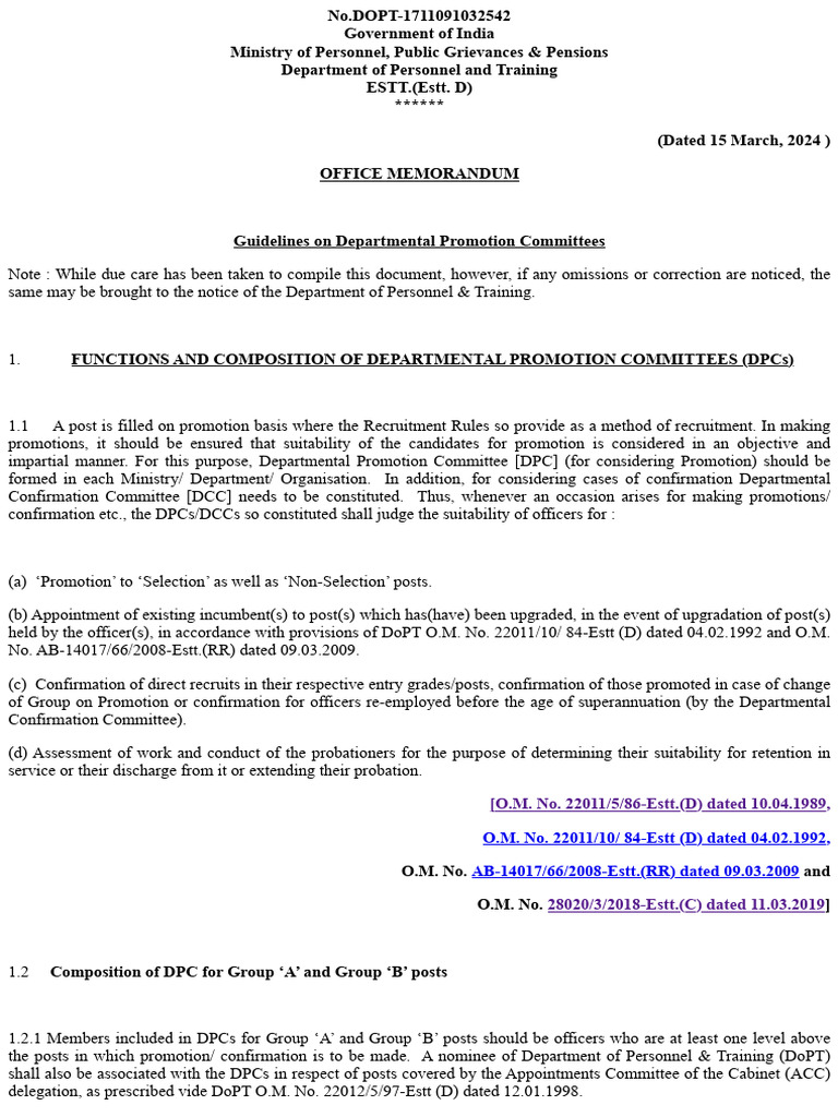 Guidelines for Departmental Promotion Committees | PDF | Performance ...