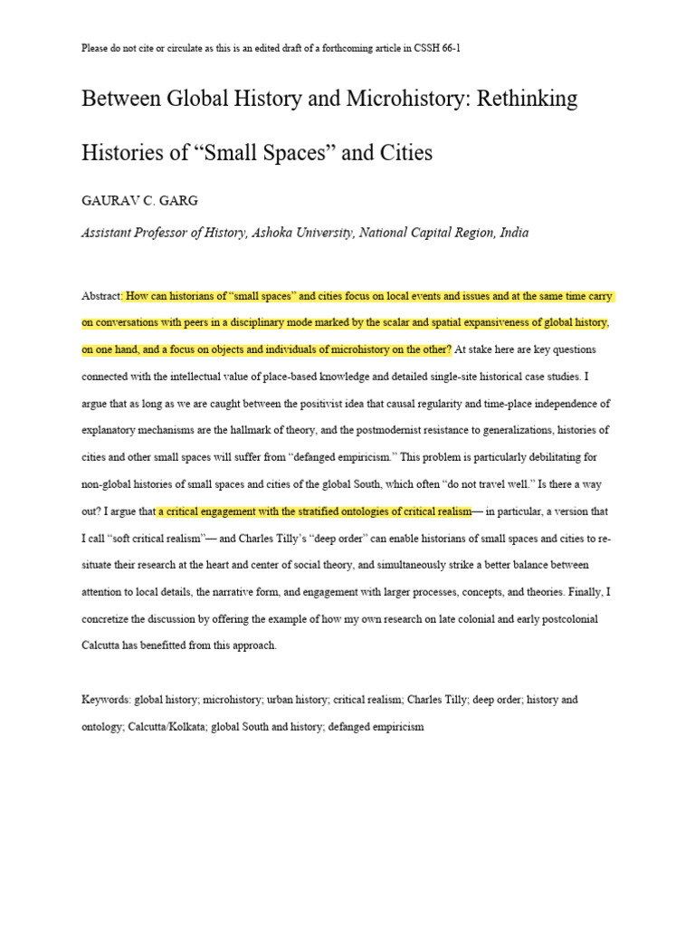 Between Global History and Microhistory. Garg | PDF | Positivism ...
