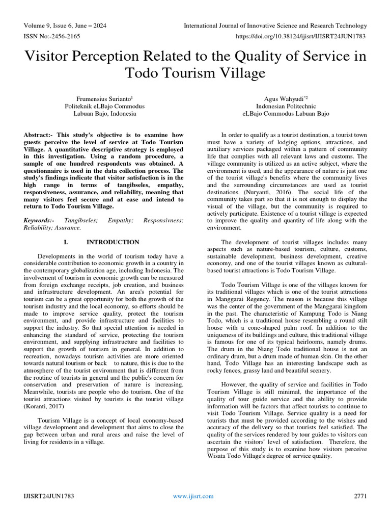 Visitor Perception Related To The Quality of Service in Todo Tourism ...