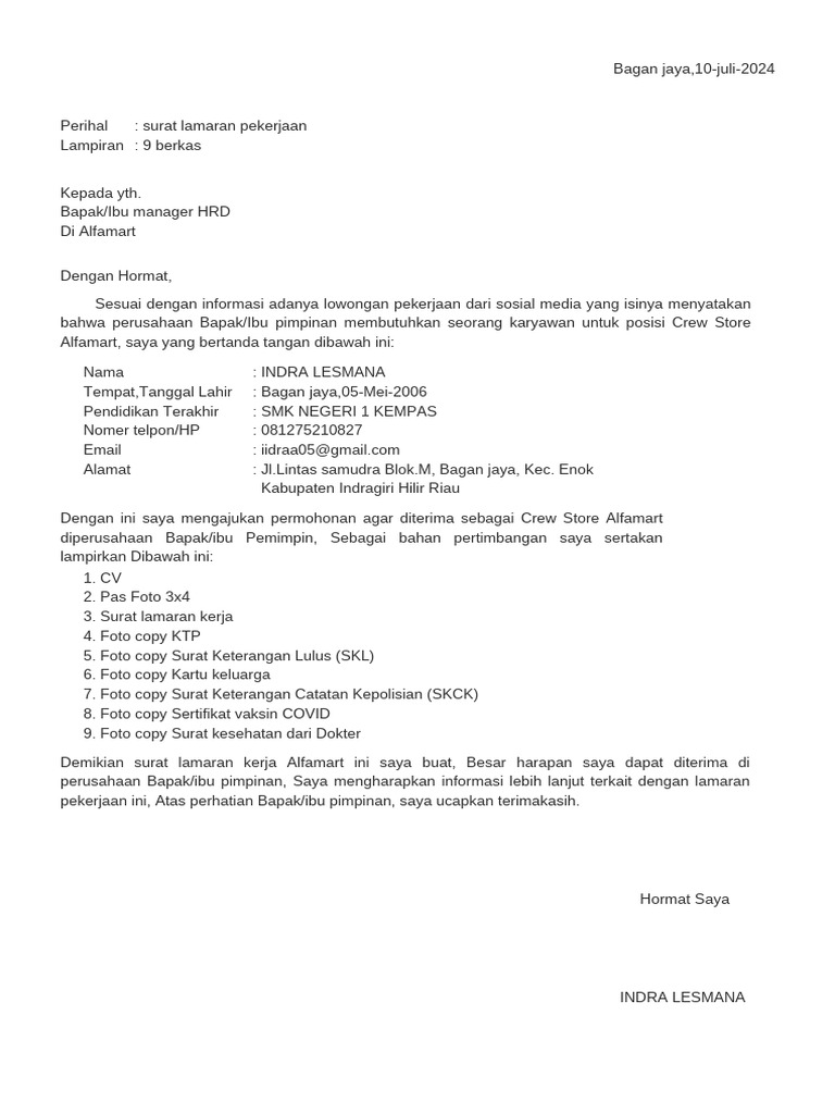 Surat Lamaran Pekerjaan | PDF | Karier & Perkembangan | Bisnis