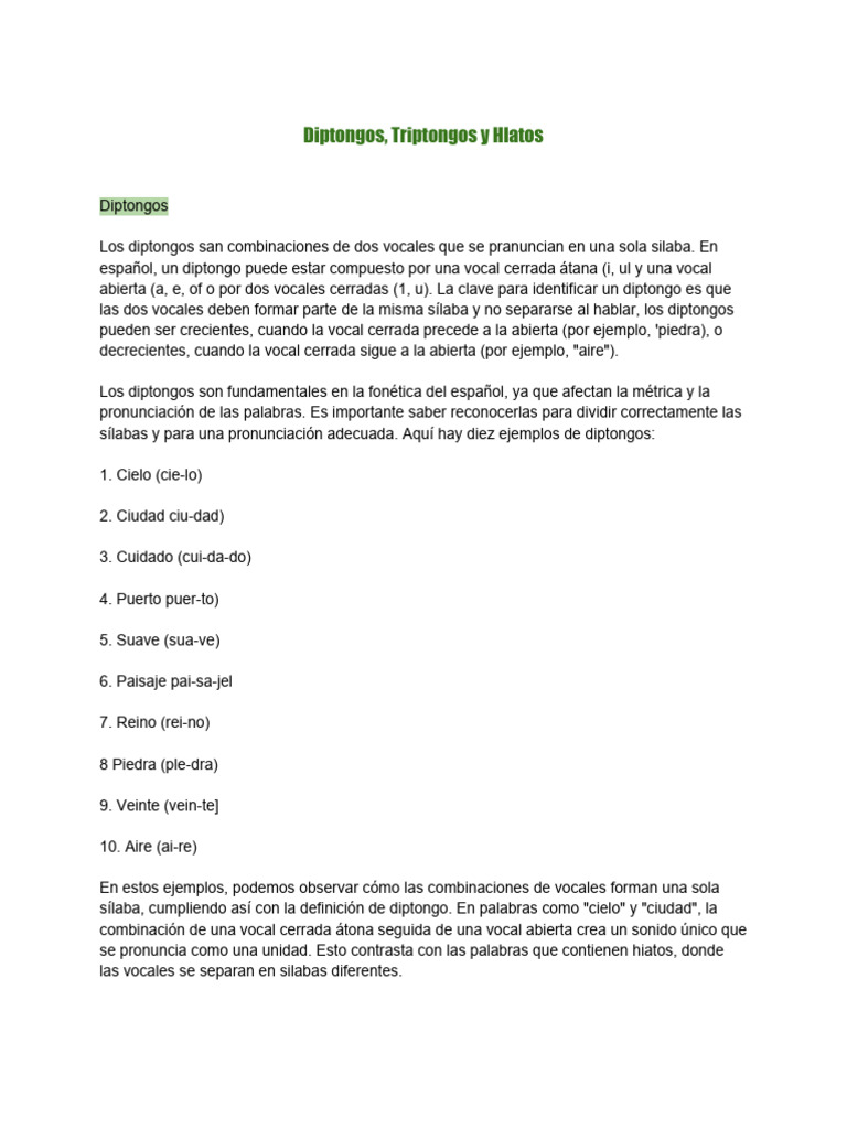 Diptongos, Triptongos y Hiatos en Español | PDF | Vocal | Sílaba