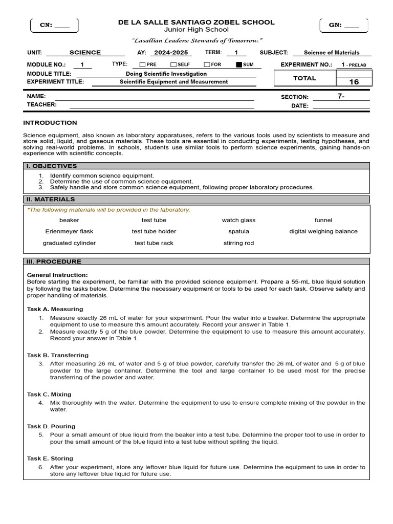 Scientific Equipment and Measurement Guide | PDF | Experiment | Concept
