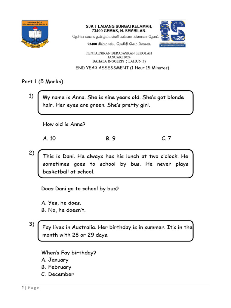 End Year Assessment Year 3 | PDF | Cuisine | Foods