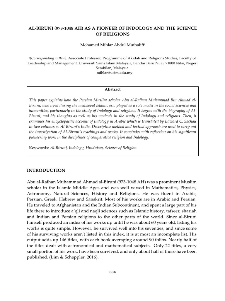 Al-Biruni (973-1048 Ah) As A Pioneer of Indology and The Science of Religions | PDF | Yoga ...