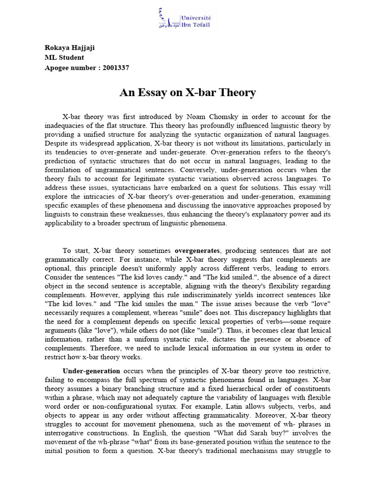 An Essay On X-Bar Theory | PDF | Syntax | Lexical Semantics