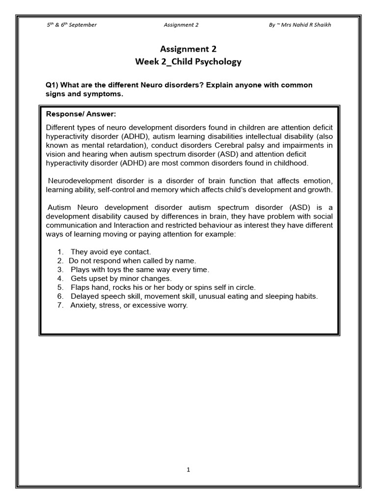 Assignment 2 - Certificate in Child Psychology - Mrs Nahid R Shaikh | PDF | Attention Deficit ...