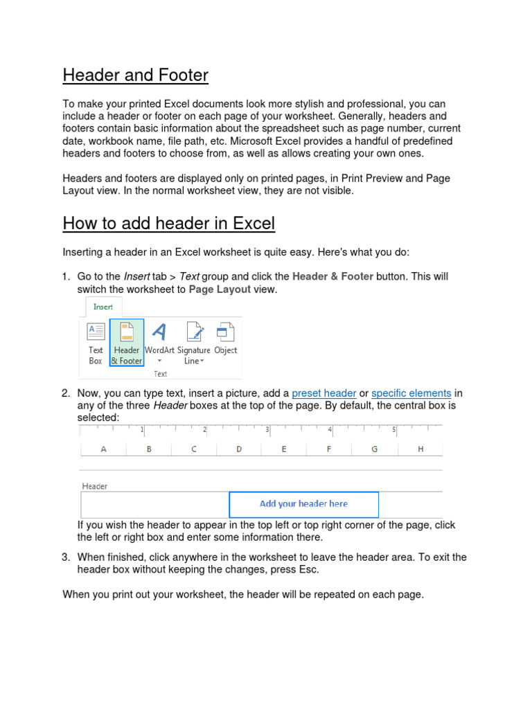 Header and Footer | PDF | Microsoft Excel | Worksheet
