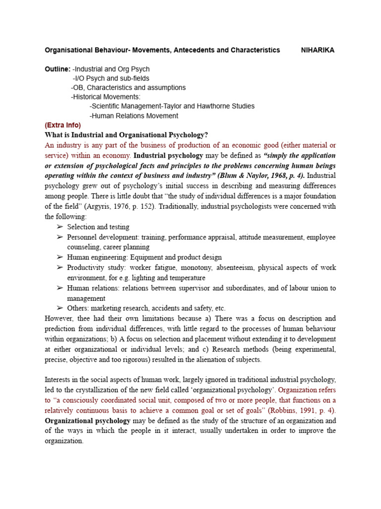OB Intro and Historical Movements | PDF | Industrial And Organizational ...