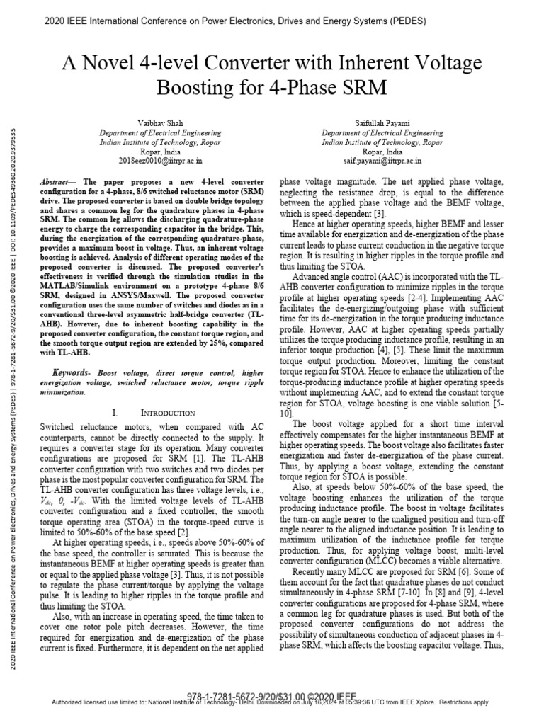 A Novel 4-Level Converter With Inherent Voltage Boosting For 4-Phase SRM | PDF | Inductance ...
