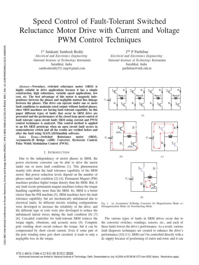 Speed Control Of Fault Tolerant Switched Reluctance Motor Drive With