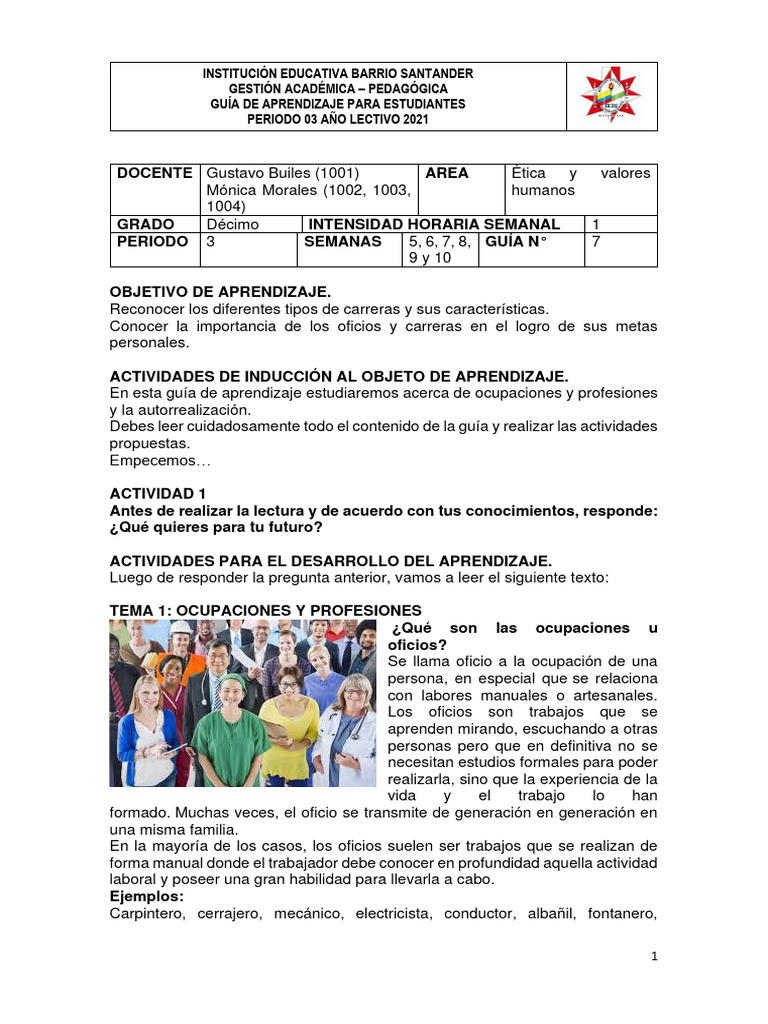 Guía 7 Ética. Décimo Impresa | PDF | Maestros | Aprendizaje