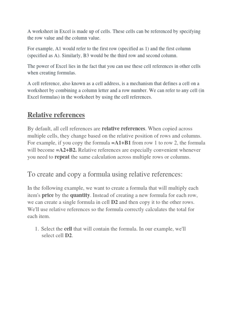 Excel Cell References Guide | PDF | Microsoft Excel | Spreadsheet