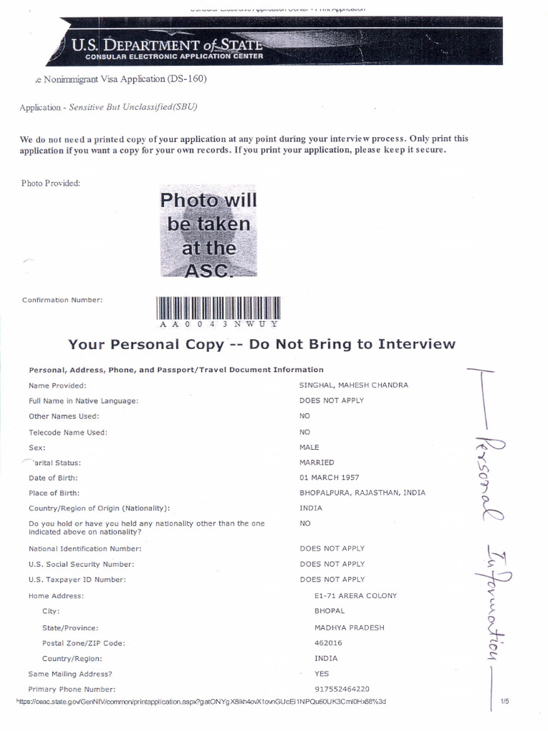 8th Course MCT 4 Dummy Us Visa Form | PDF