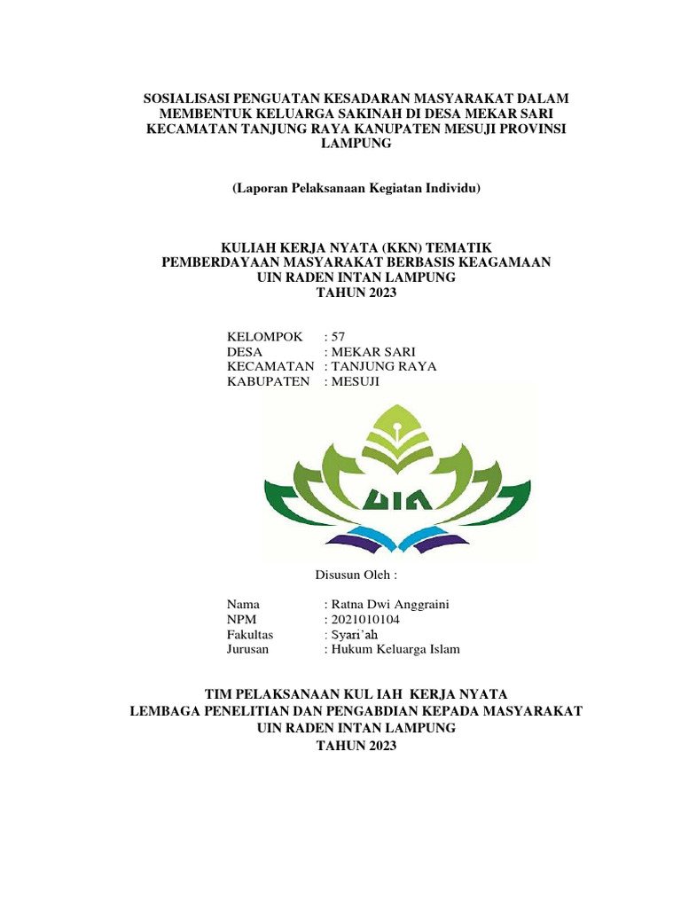 Ratna Dwi Anggraini - 2021010104 - Laporan Individu KKN 57 | PDF
