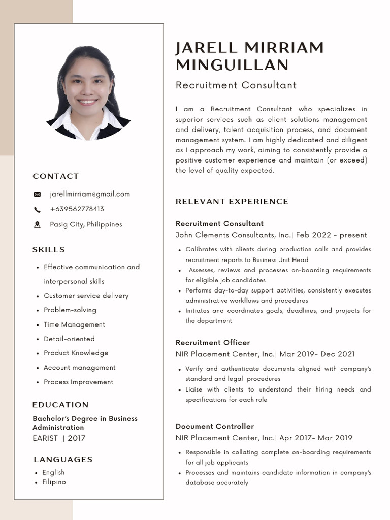 Jarell Minguillan CV 2 | PDF | Recruitment | Consultant