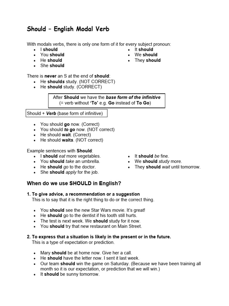 Should | PDF | Verb | Subject (Grammar)