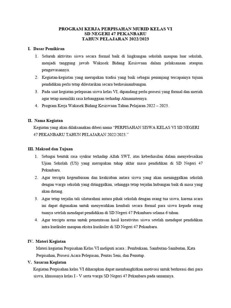 Program Perpisahan KLS 6 TP 2022-2023 | PDF | Perjalanan
