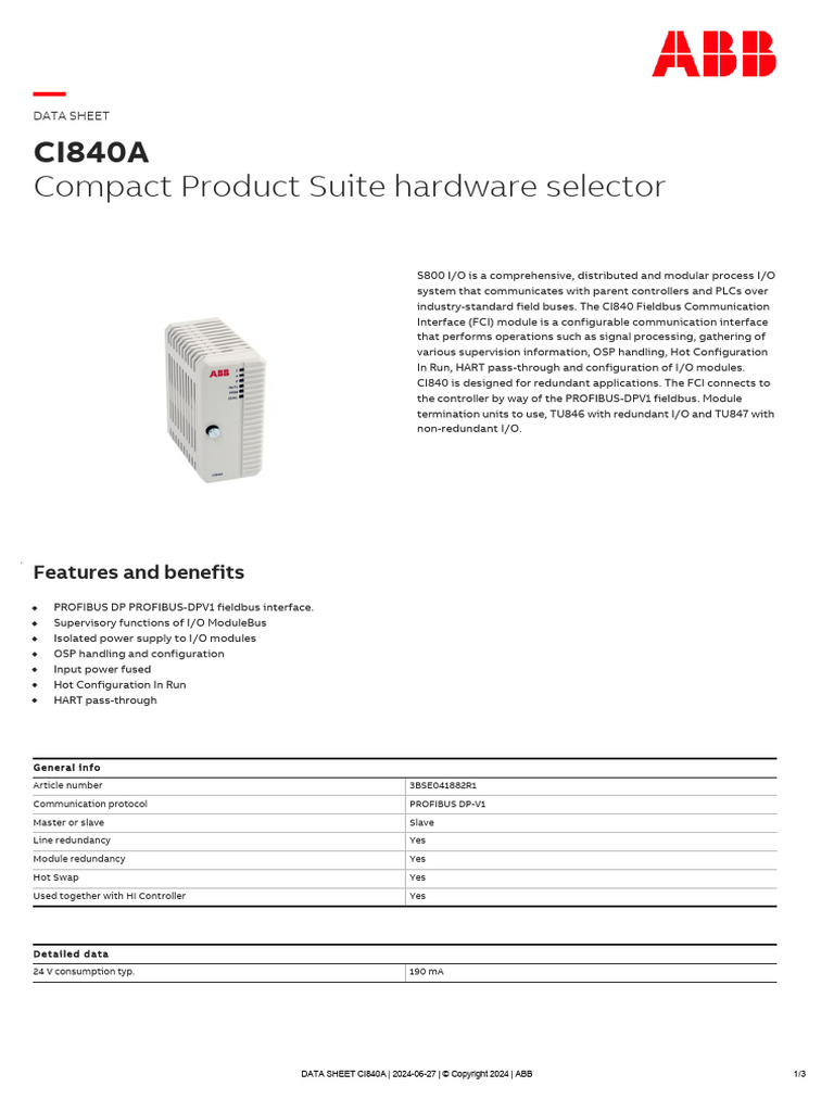 Product CI840A | PDF | Programmable Logic Controller | Electrical ...