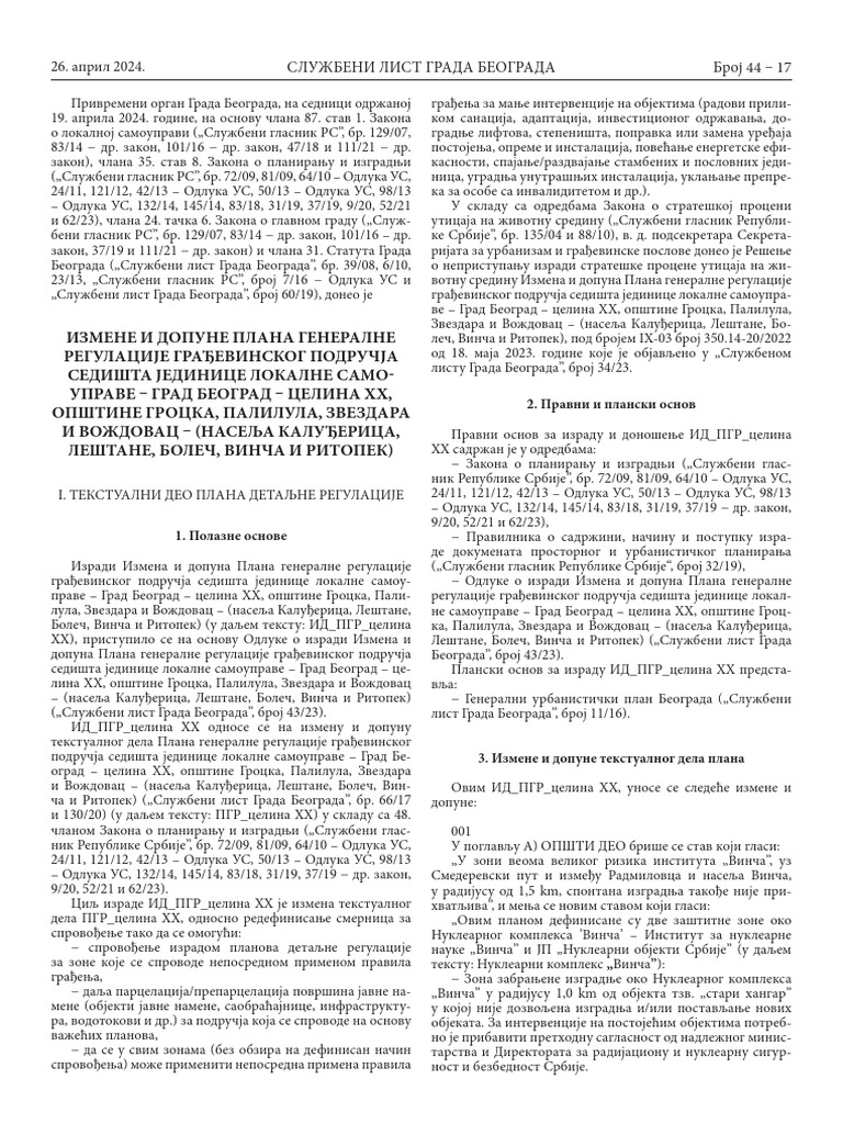 Službeni List Grada Beograda BR 44-17, 26. April 2024 Godine | PDF
