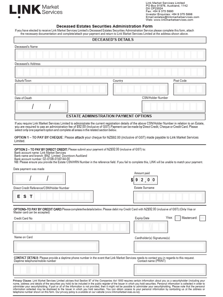 New Deceased Estates Securities Administration Form | PDF | Credit Card ...