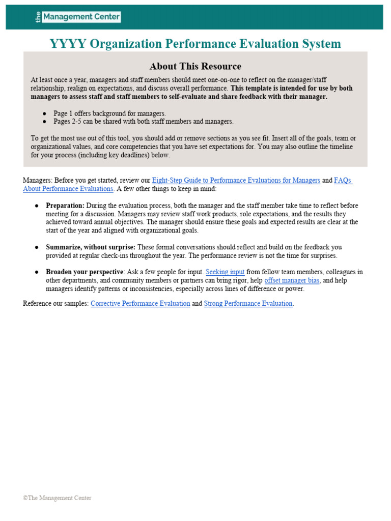 Performance Evaluation Template Guide | PDF | Performance Appraisal ...