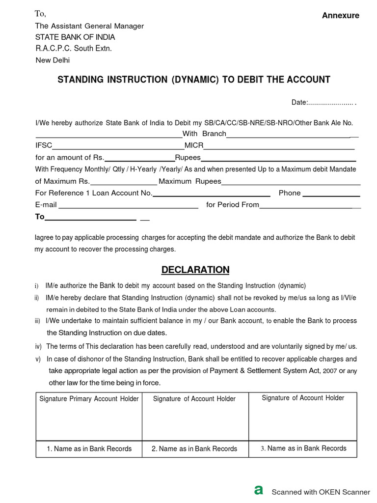 SBI Dynamic Standing Instruction Form | PDF | Business | Law