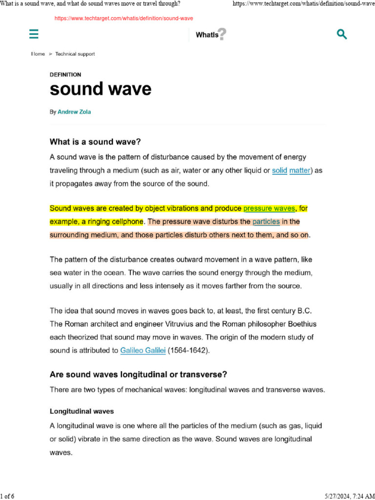 What Do Sound Waves Move or Travel Through | PDF | Waves | Sound
