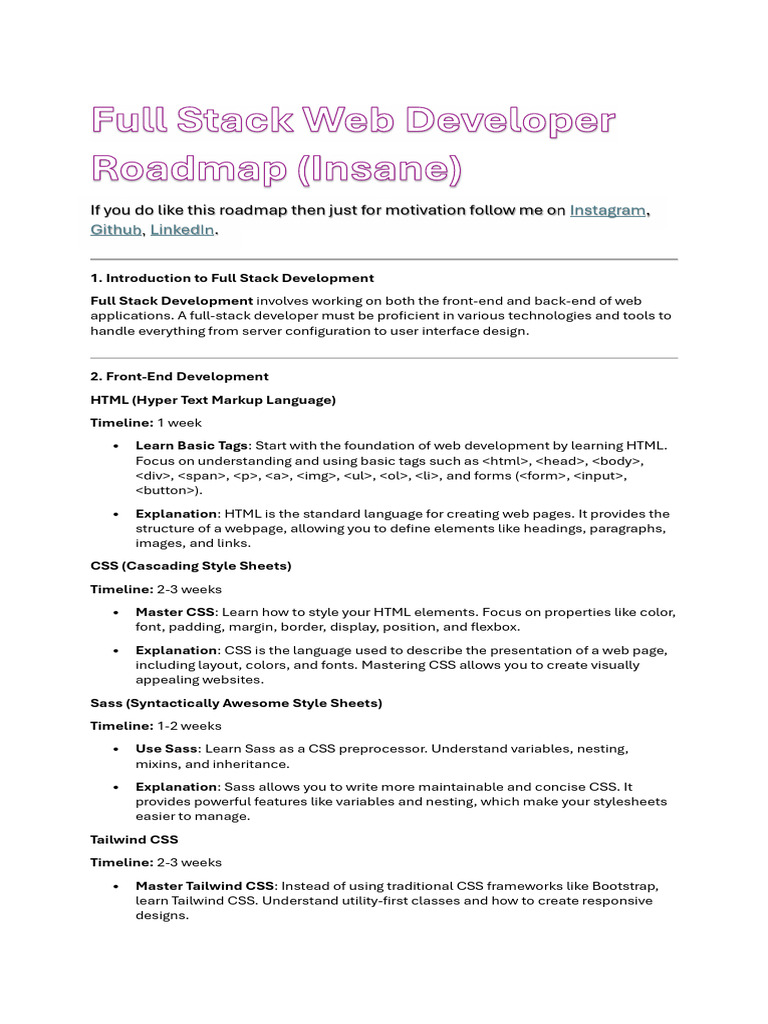 FULL Stack Dev Insane RoadMap | PDF | Java Script | Php
