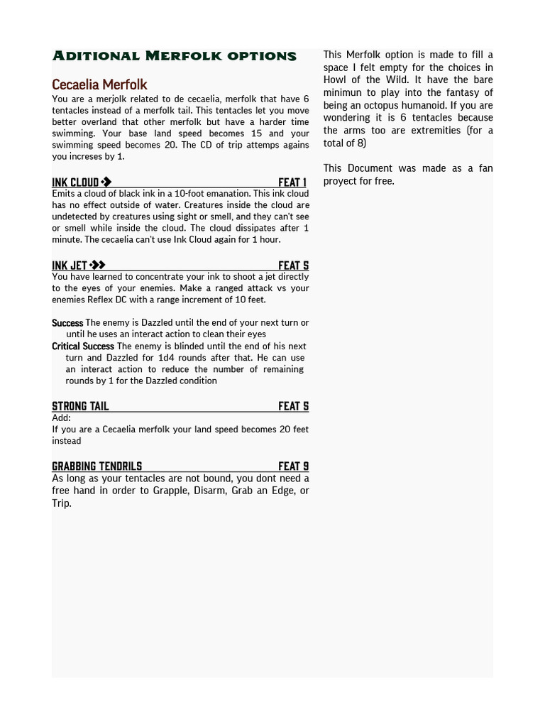 Cecaelia Merfolk | PDF