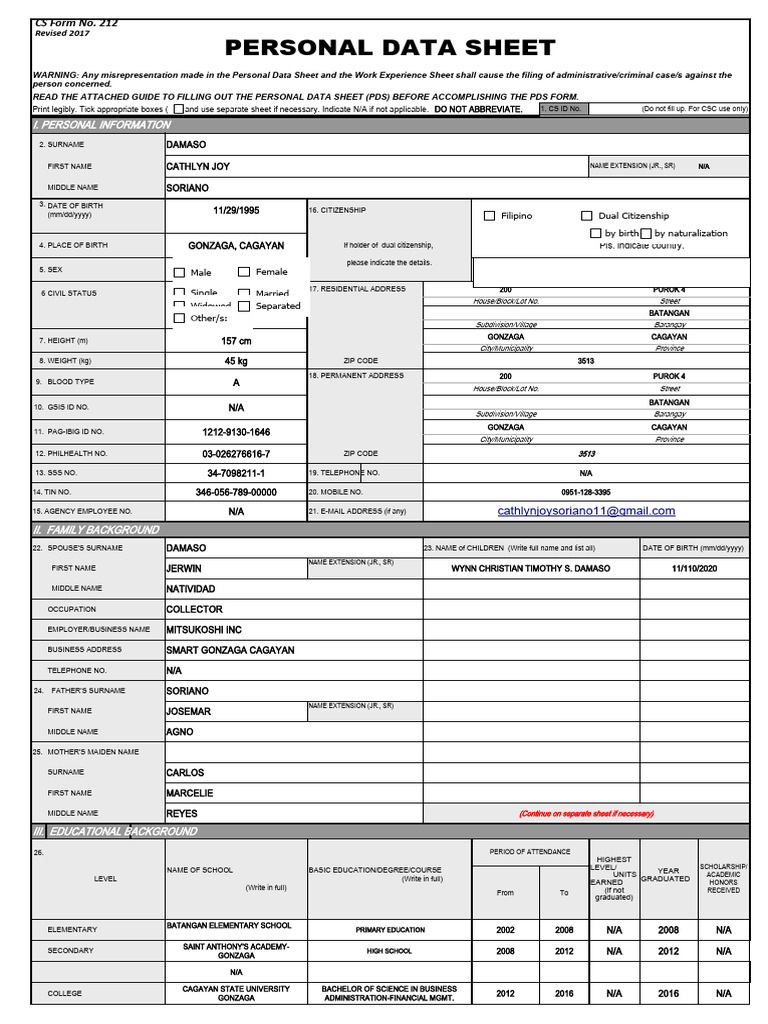 Personal Data Sheet Form Guide | PDF | Government