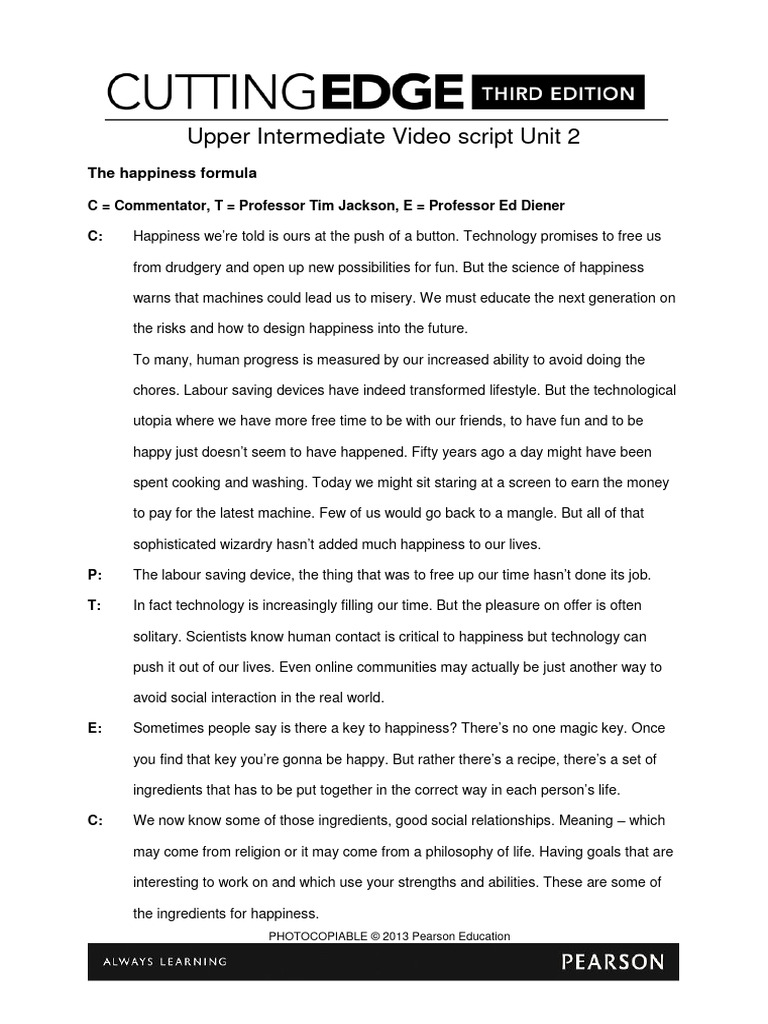 Cutting Edge Video Scripts | PDF | Happiness