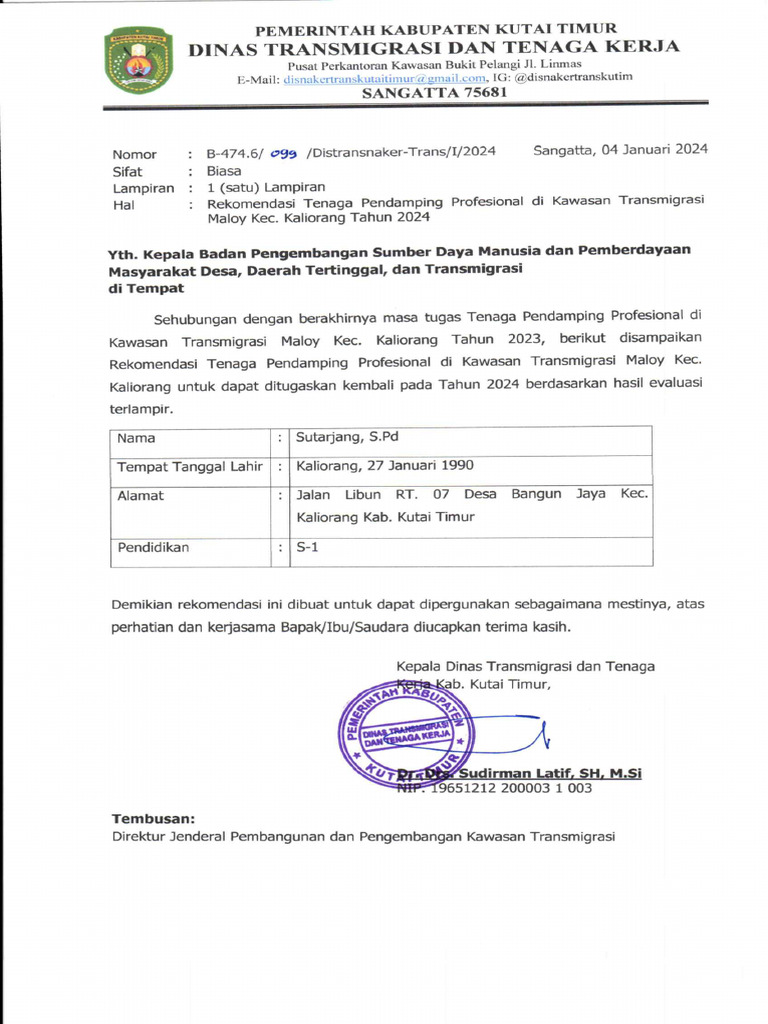 Surat Rekomendasi Tenaga Pendamping KPB | PDF