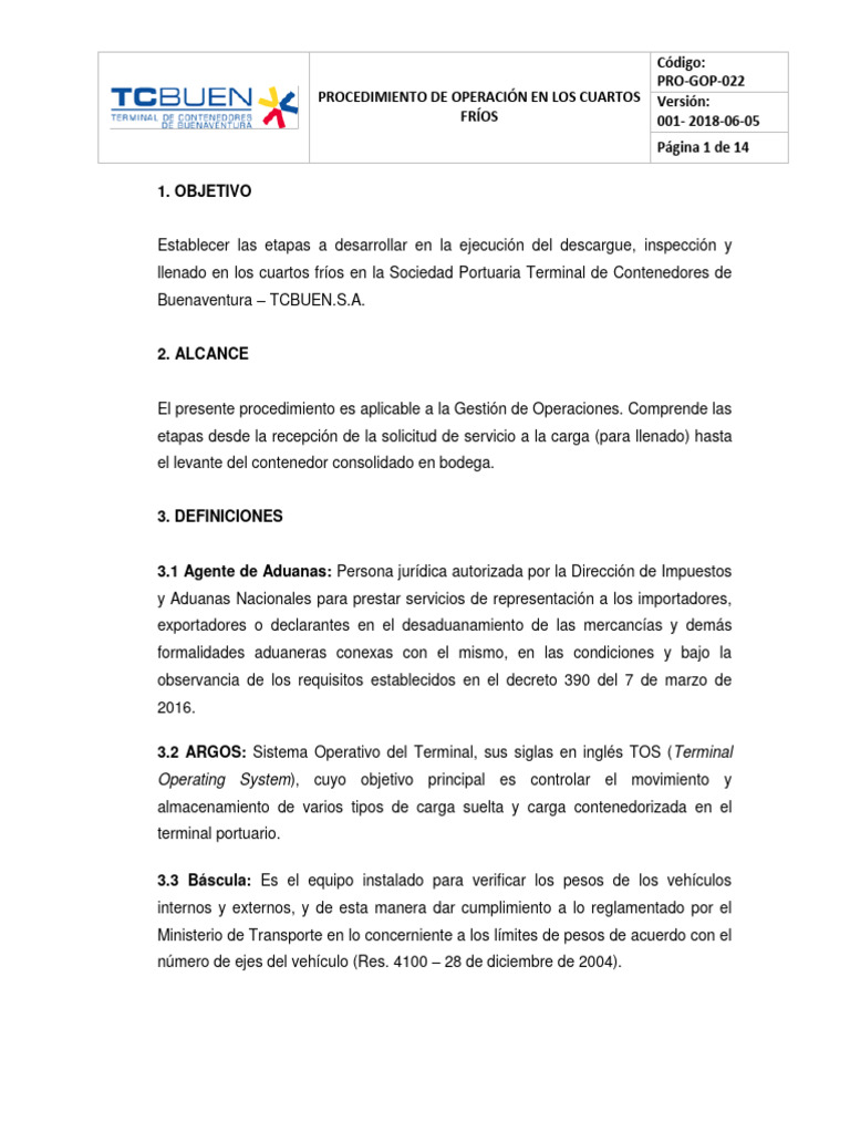 Procedimiento Operativo Cuartos Fríos | PDF | aduana | Almacén