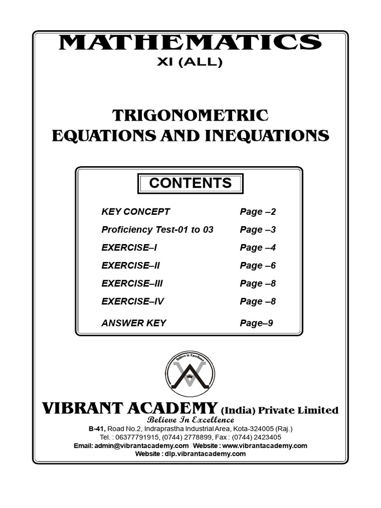 Class XI Trigonometry Guide | PDF | Trigonometric Functions | Equations