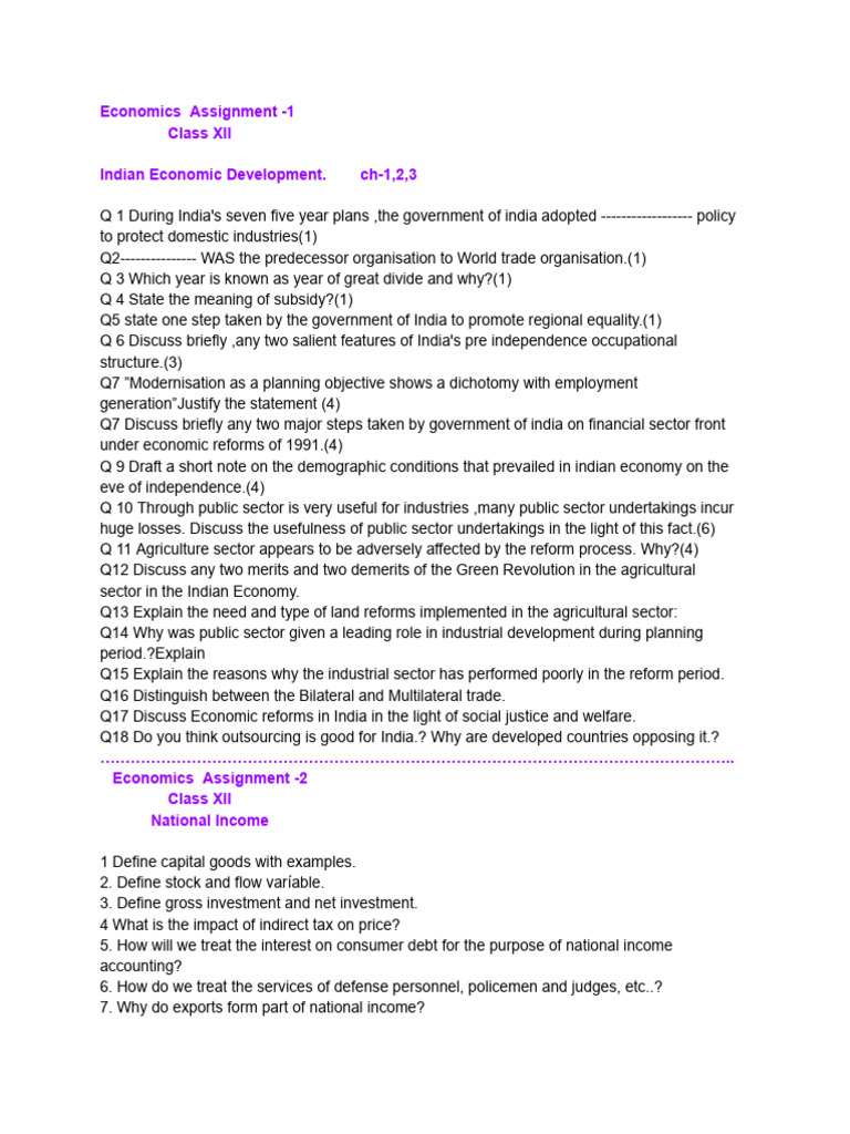 IED, National Income, Money and Banking Assignments Class XII | PDF | Money | Gross Domestic Product