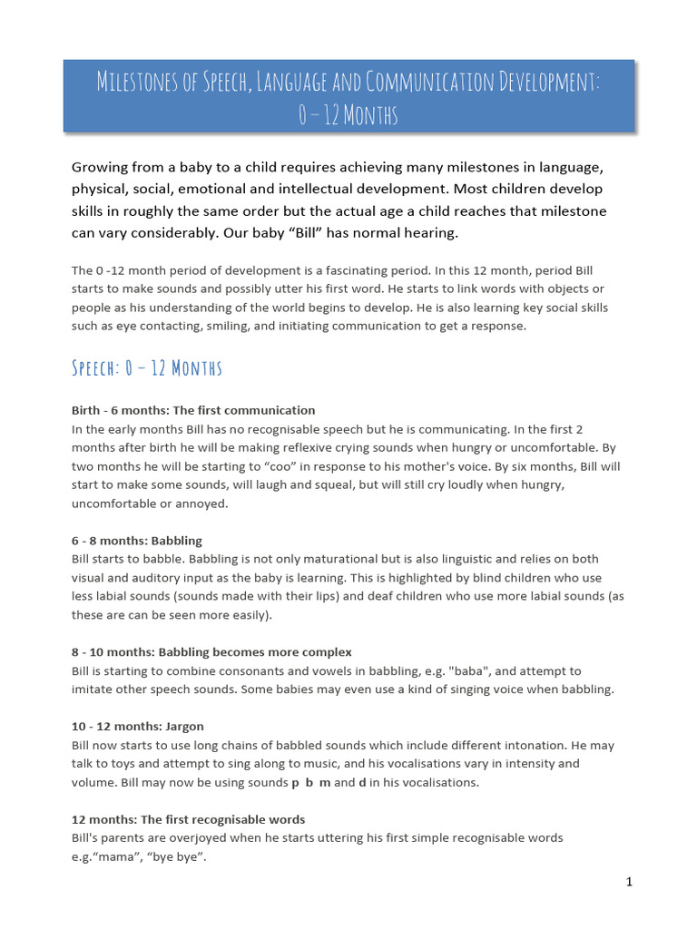 Milestones 0 12 Months | PDF | Speech | Communication