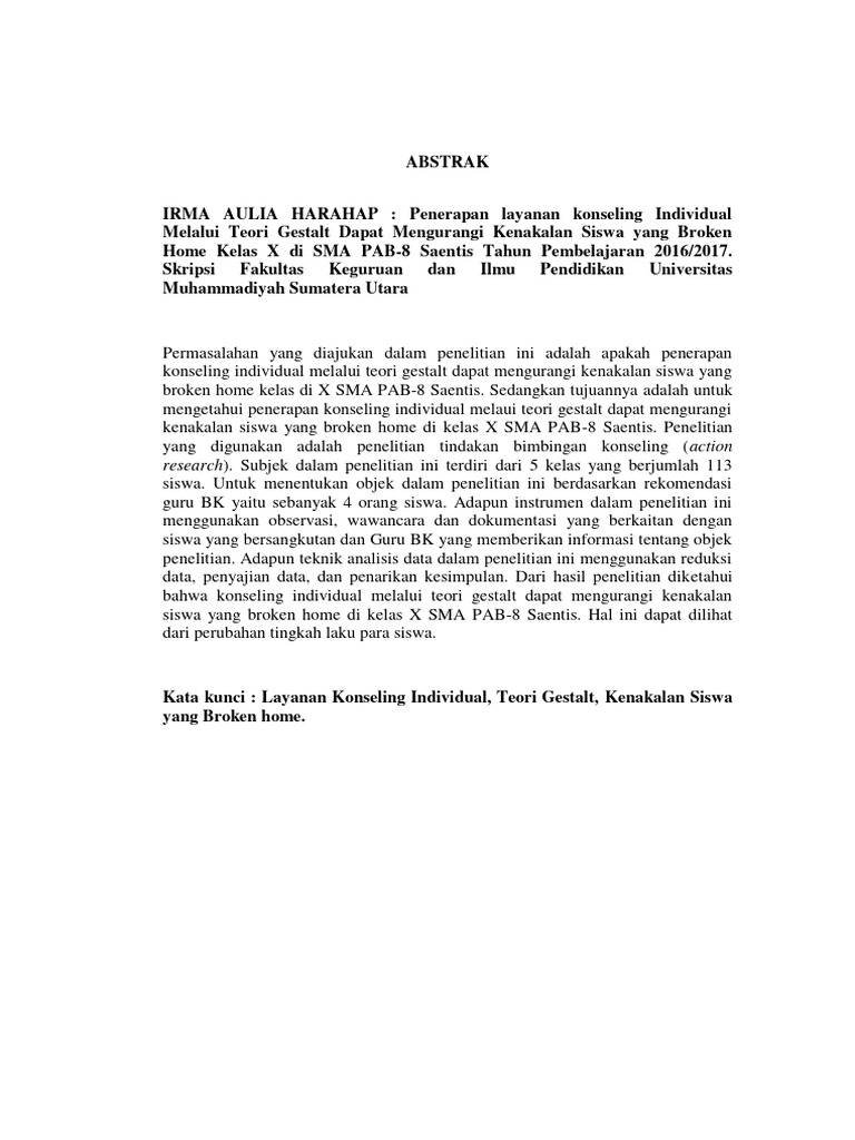 Penerapan layanan konseling Individual Melalui Teori Gestalt Dapat Mengurangi Kenakalan Siswa ...