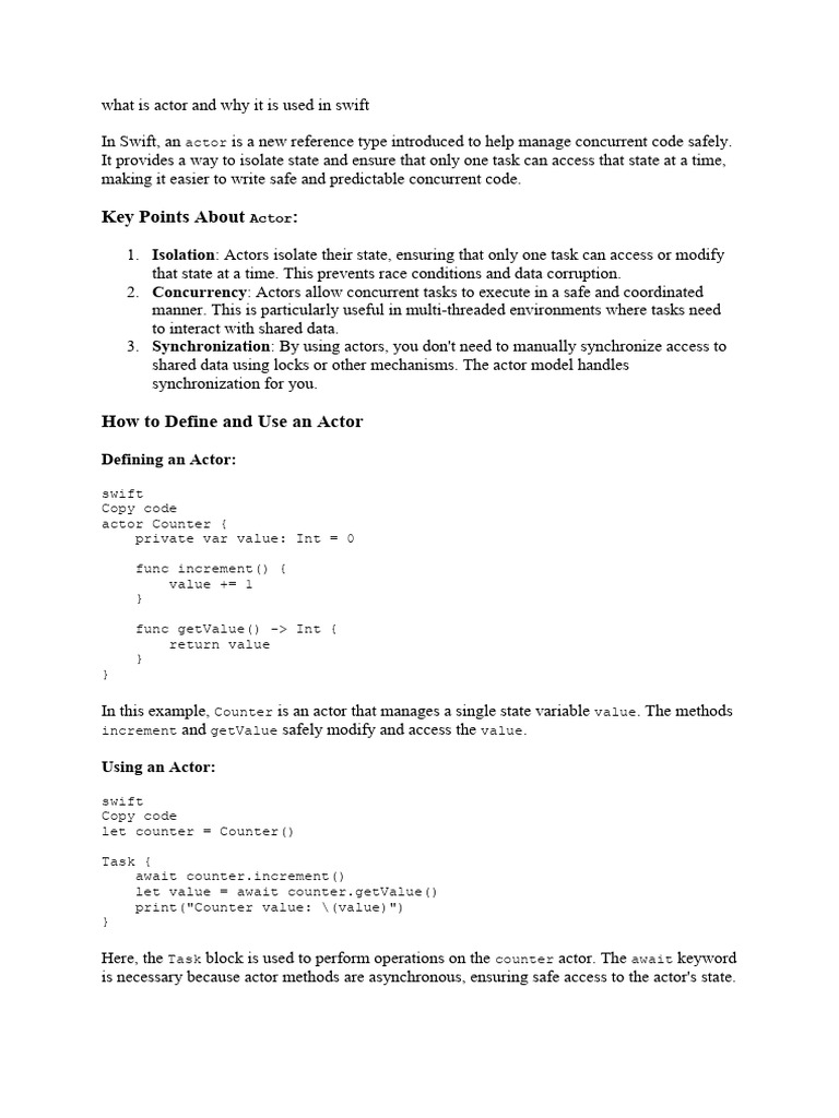 What Is Actor And Why It Is Used In Swift Pdf Swift Programming Language Concurrency