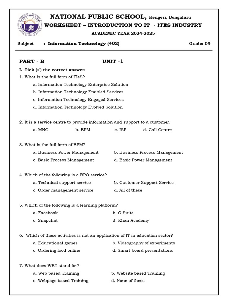 Grade 9 Worksheet IntroductiontoIT - 56909 | PDF | Educational ...