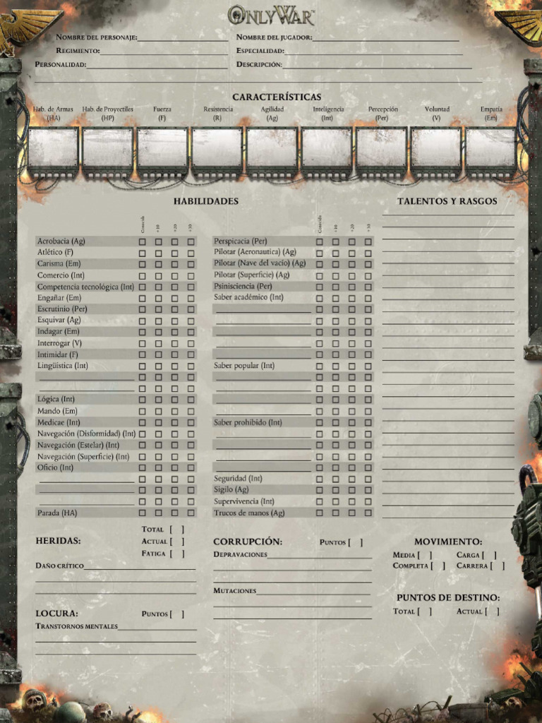 Ficha de personaje only war | PDF
