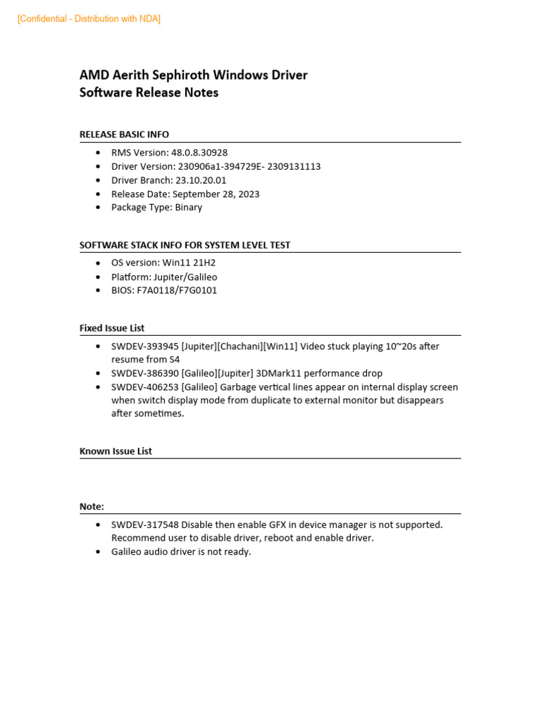 Release Notes Aerith Sephiroth Windows Driver 2309131113 Pdf Windows 10 Device Driver