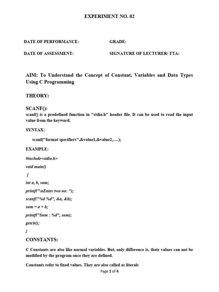 PR 2 | PDF | Data Type | Integer (Computer Science)