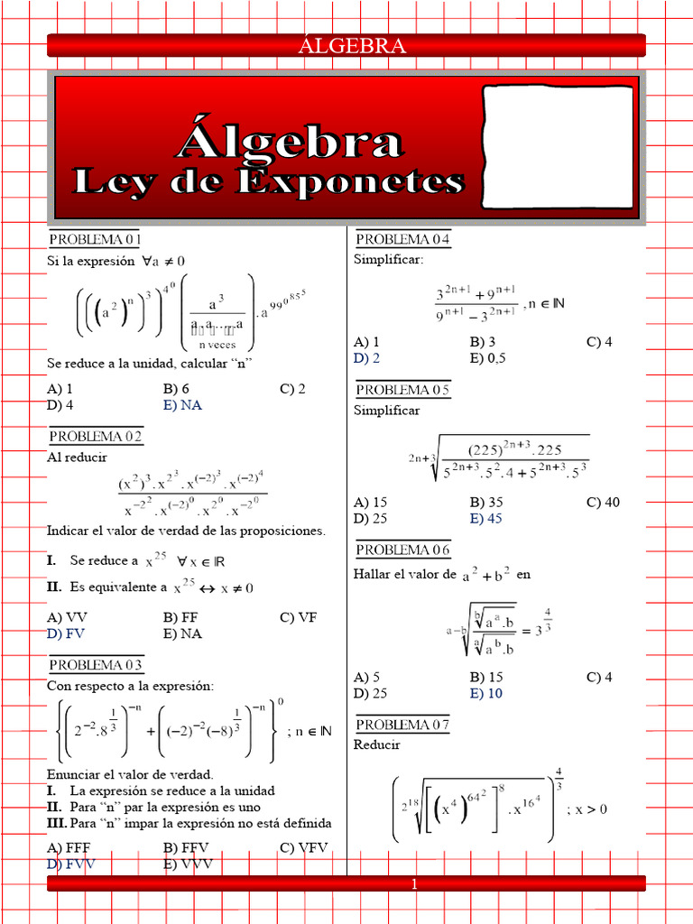 01. LEY DE EXPONENTES | PDF | Matemáticas | Lógica matemática