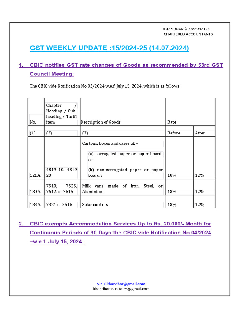 GST Weekly Update - 15 - 2024-25 | PDF | Economies | Taxation