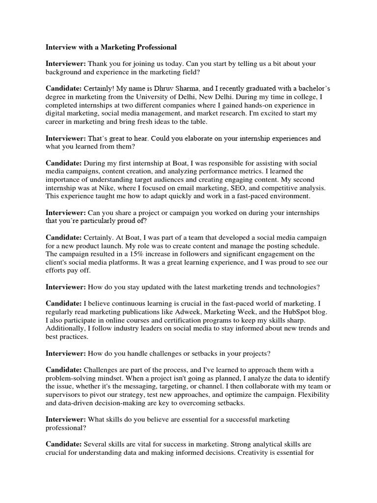 Marksoc Short Interview of Marketing Professionals | PDF | Marketing ...