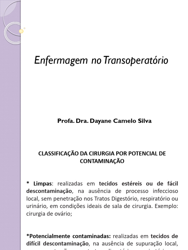 Aula V - Transoperatório | PDF | Anestesia | Enfermagem