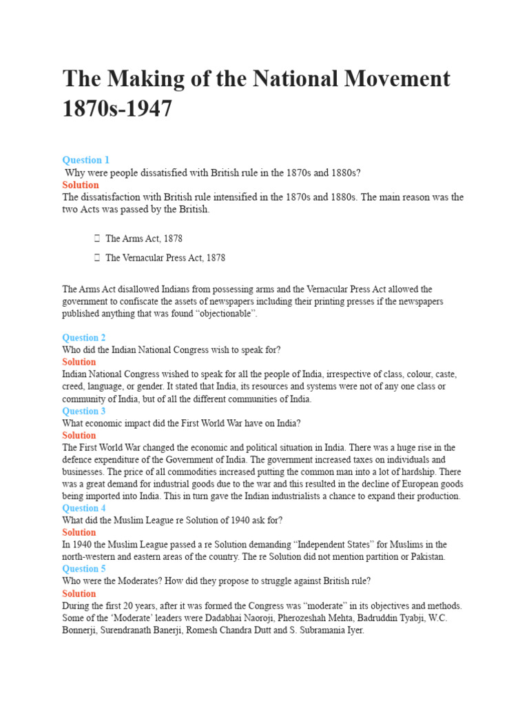 Making of National Movement Class 8 | PDF | Mahatma Gandhi | British Raj