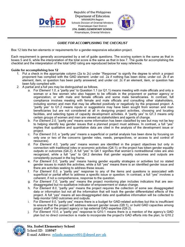 GAD Checklist Box 12 2021-2022 | PDF | Gender | Gender Studies